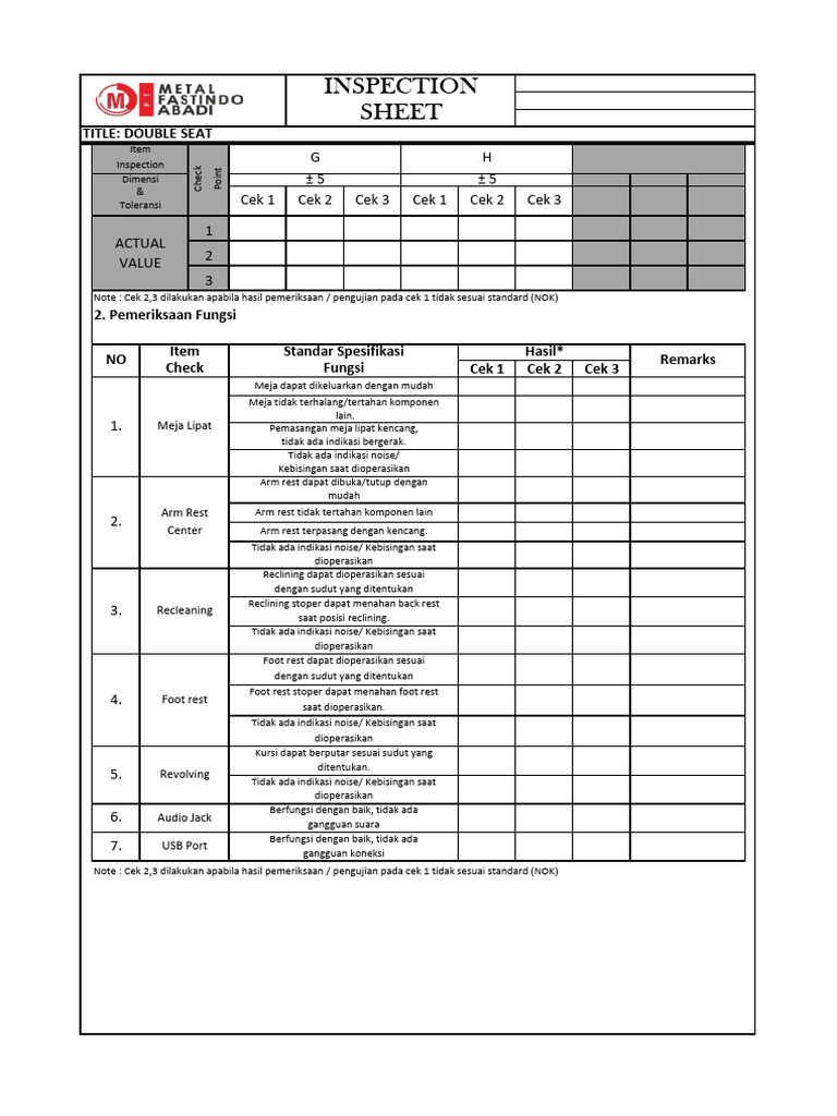Inspection Sheet Mfa | PDF
