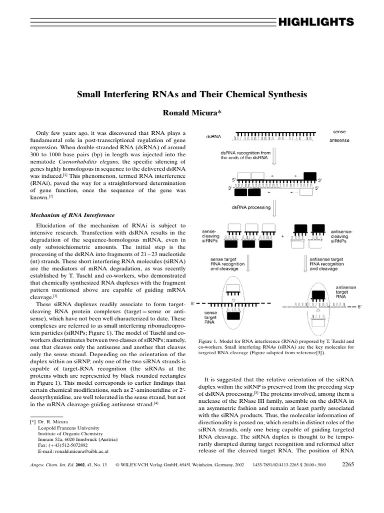 Small Interfering RNAs and Their Chemical Synthesis | PDF | Rna Interference | Small Interfering Rna