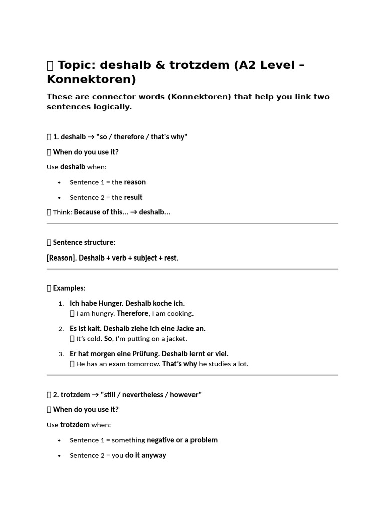Using Deshalb and Trotzdem in German | PDF
