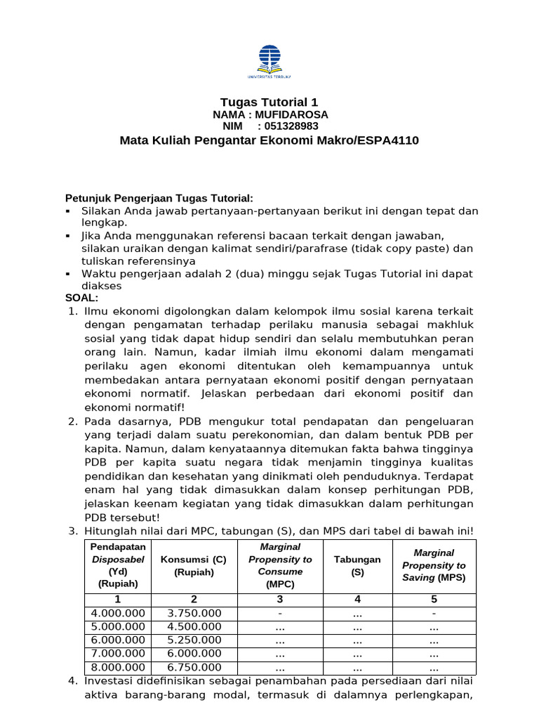Tugas 1 Pengantar Ekonomi Makro | PDF