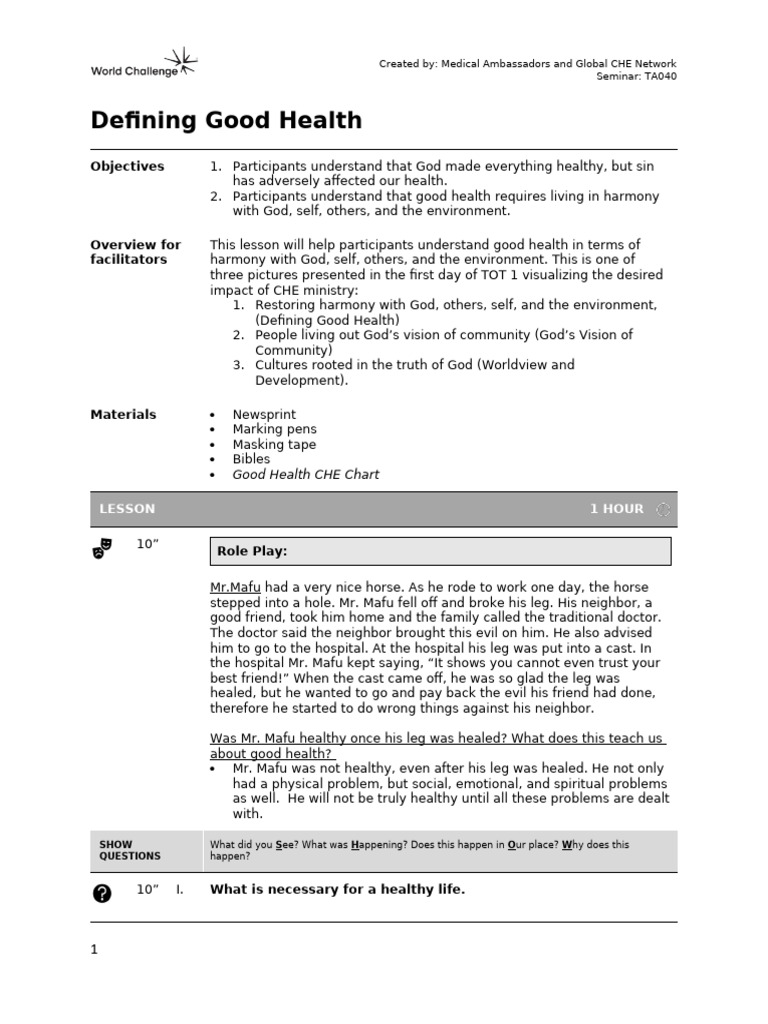 VIS002 Defining Good Health | PDF | Adam And Eve | Glory (Religion)