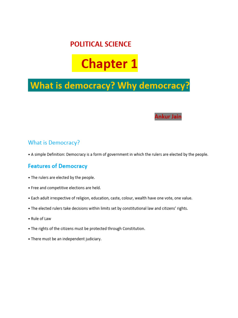 What Is Democracy Why Democracy (Class IX) | PDF | Democracy ...