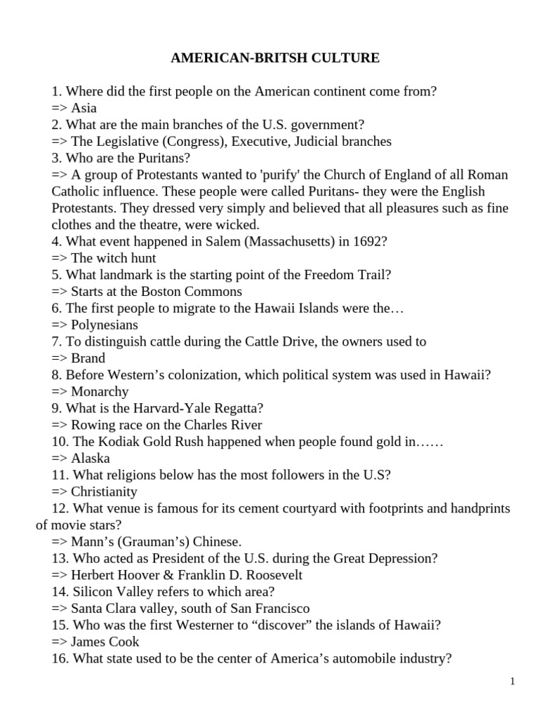 Quick Questions - Answers About The USA and The UK | PDF | United ...