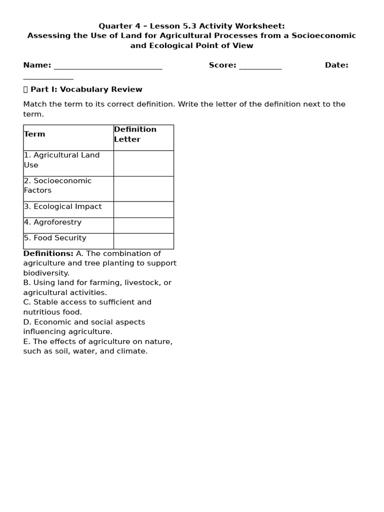Agricultural Land Use Assessment Worksheet | PDF | Agriculture ...