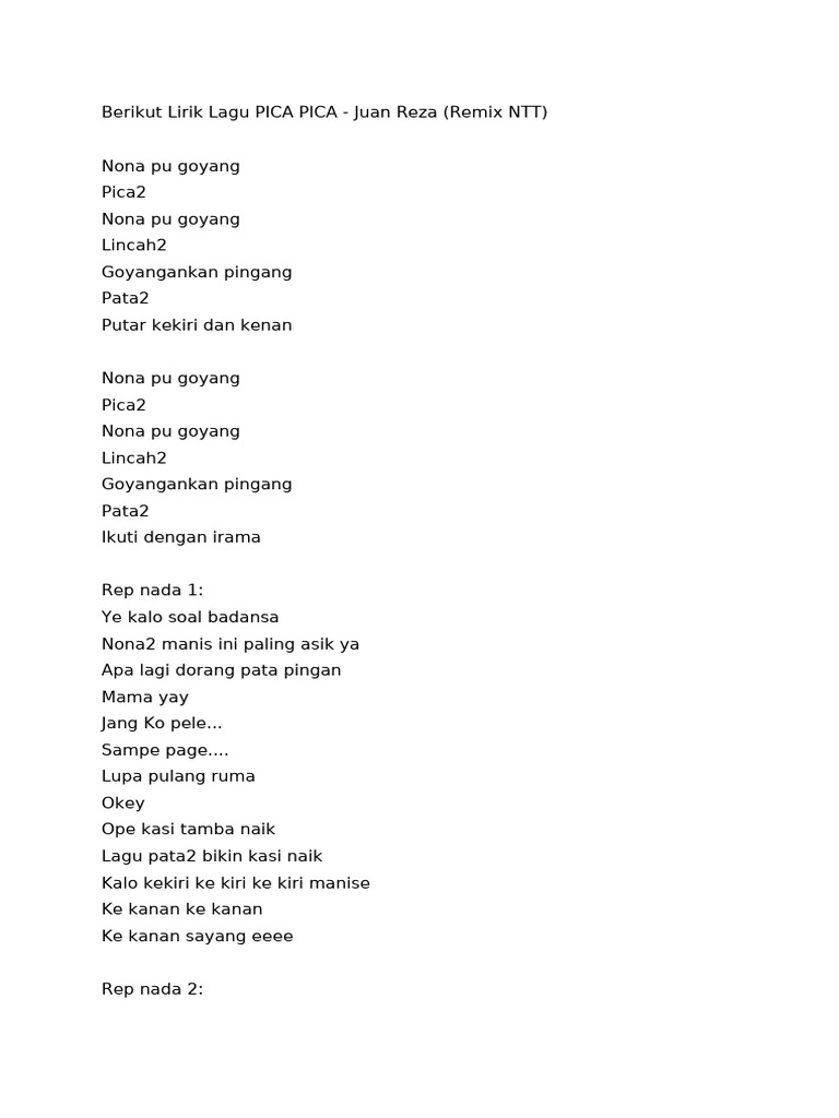 Berikut Lirik Lagu PICA PICA | PDF