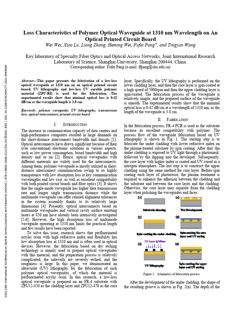Loss Characteristics of Polymer Optical Waveguide at 1310 NM Wavelength ...