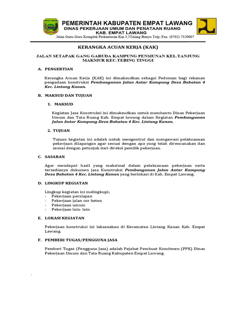 KAK Pembangunan Jalan Antar Kampung Desa Babatan 4 | PDF