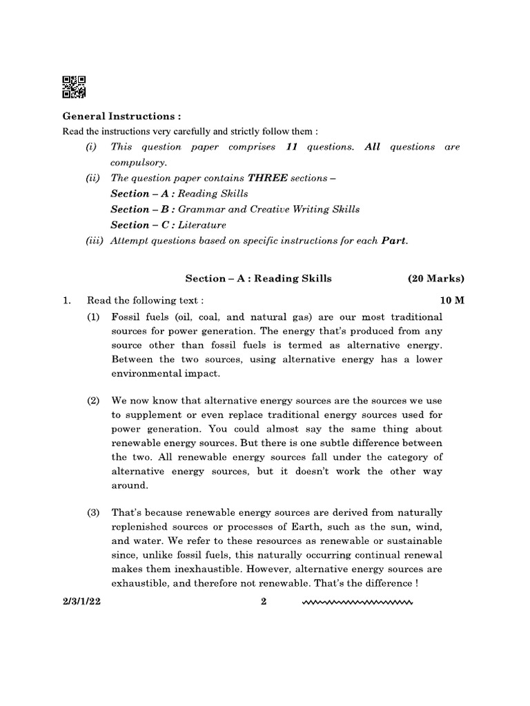 Class 10 CBSE English Sample QP | PDF