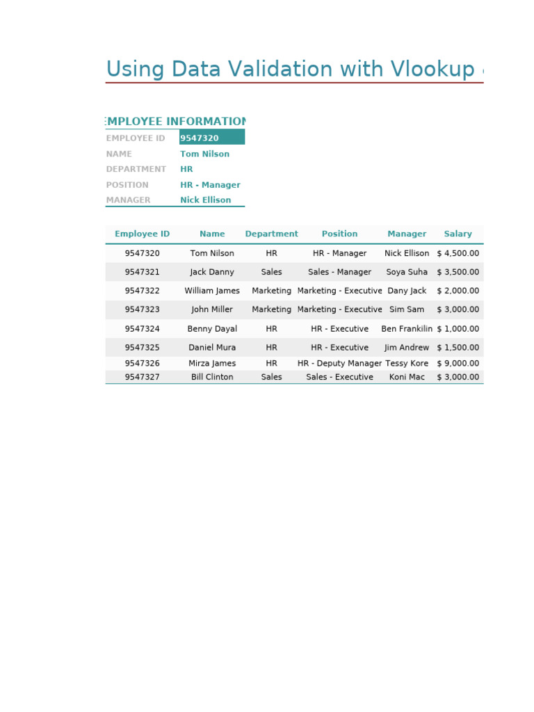 Using Data Validation With Vlookup & Match: Employee Information | PDF