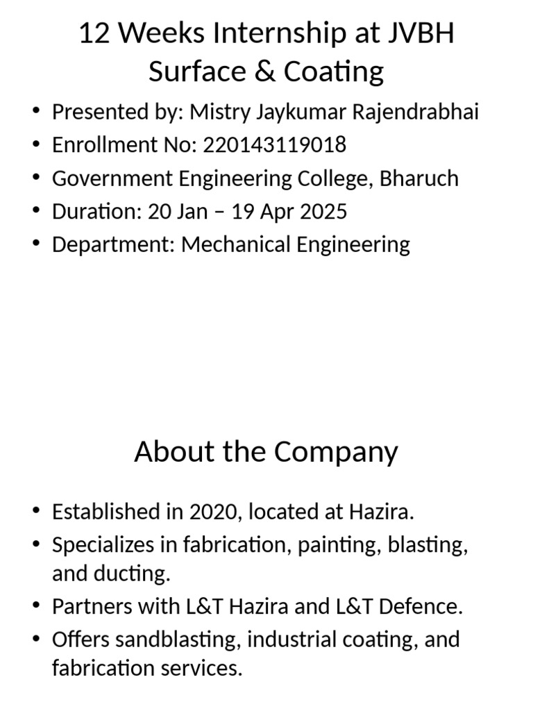 JVBH Internship PPT With Images 2 | PDF