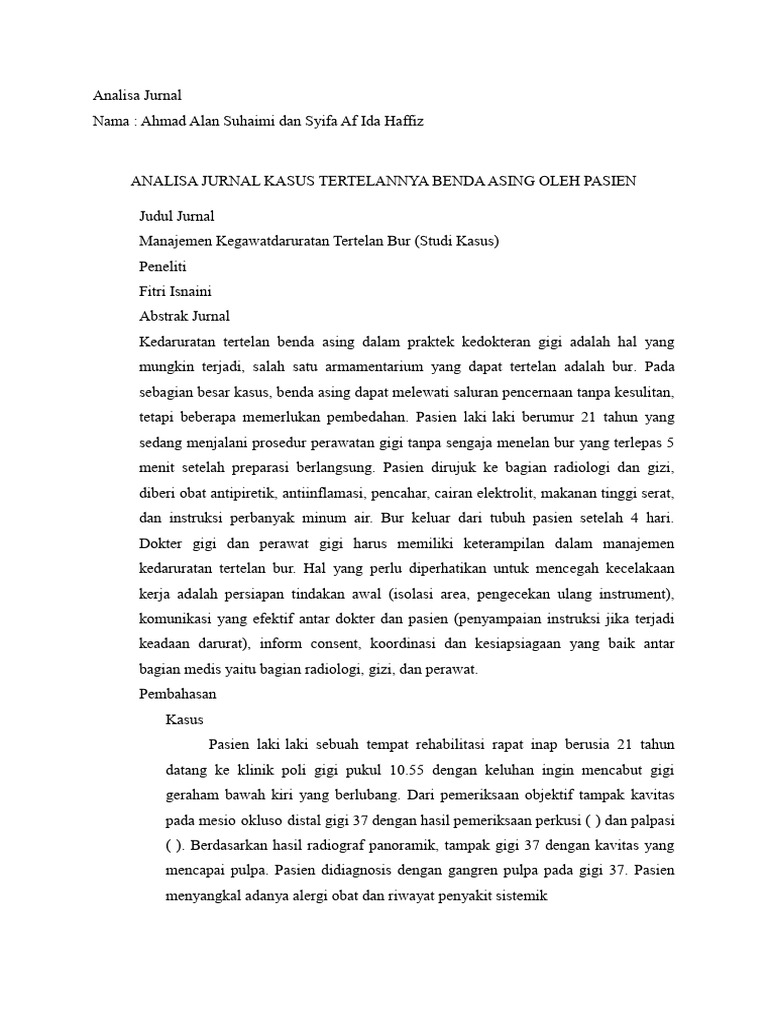 Analisa Jurnal Bur Tertelan | PDF