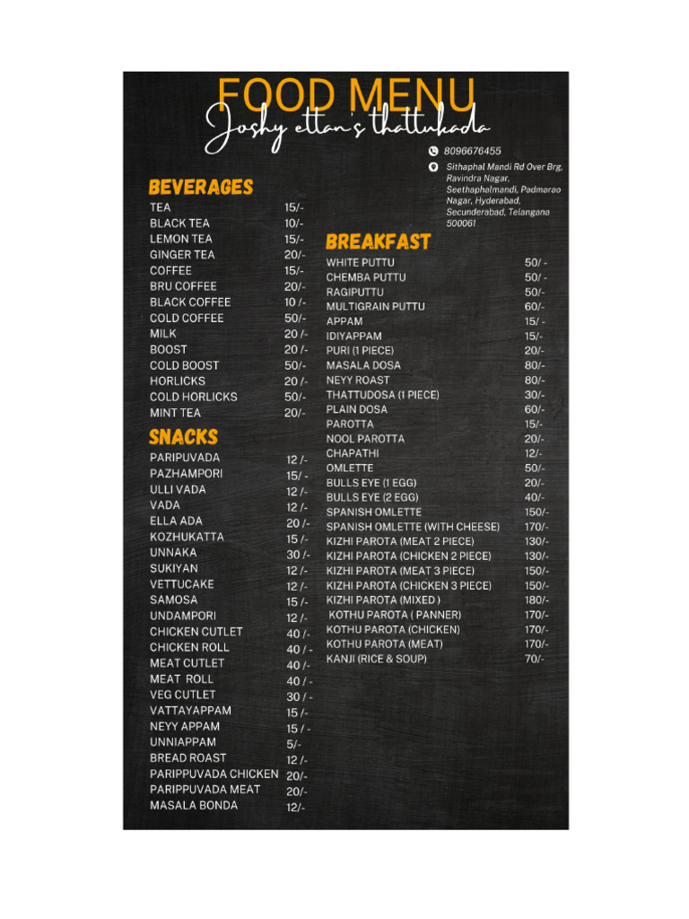 Kerala Thattukada Menu | PDF