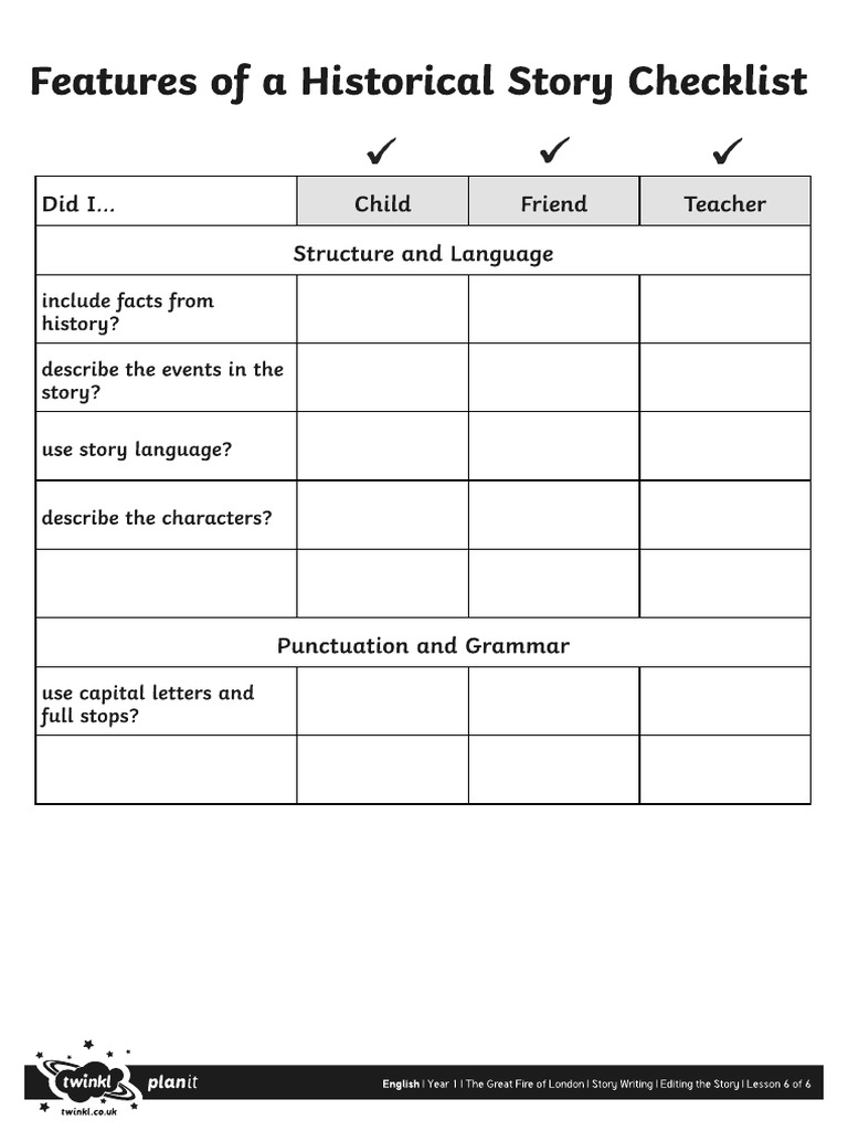 Y1 Historical Story Checklist | PDF