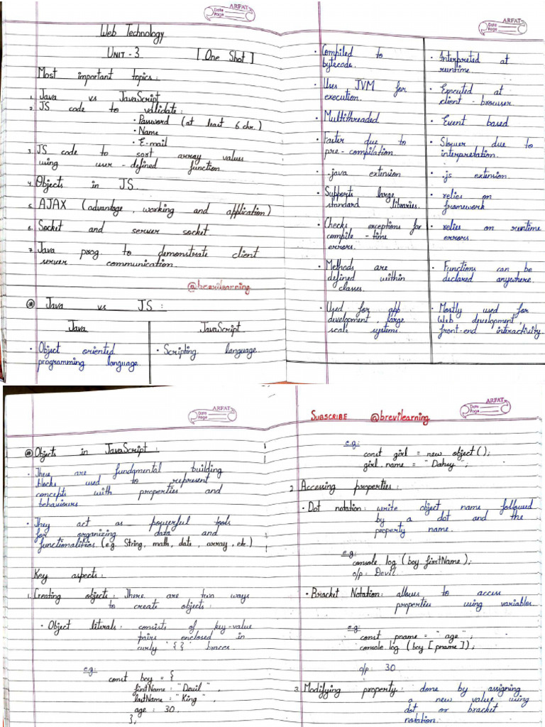 Webtechunit 3fullnotesbybrevilearningyt Pdf Java Programming Language Computer Science