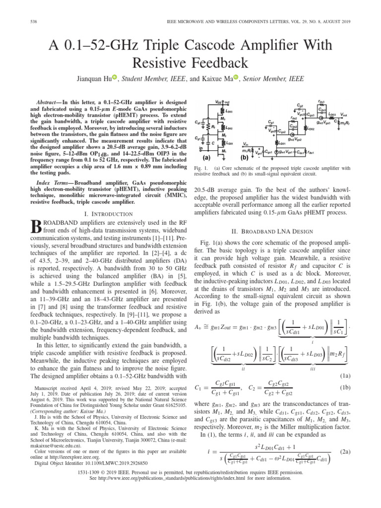 0.1–52 GHz Triple Cascode Amplifier | PDF | Amplifier | Analog Circuits