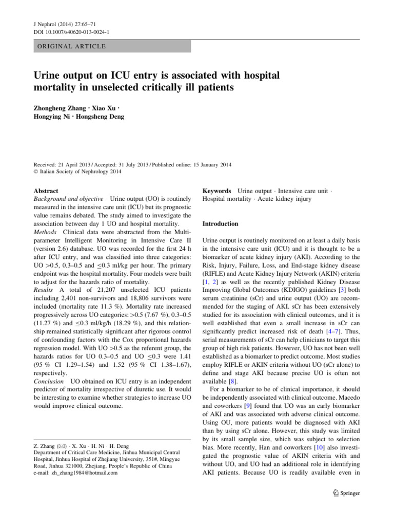 Urine Output On ICU Entry Is Associated With Hospital Mortality in ...