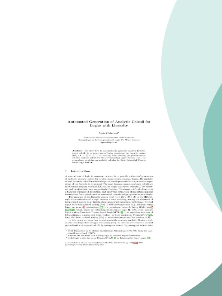 Automated Generation of Analytic Calculi For Logics With Linearity 1st Edition by Agata ...