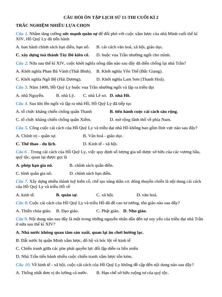 BT Cuoi Ki 2 - Lop 11 | PDF