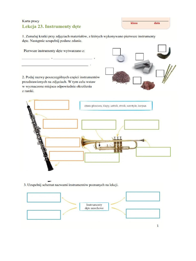 Muzyka Instrumenty Dęte Sprawdzian | PDF