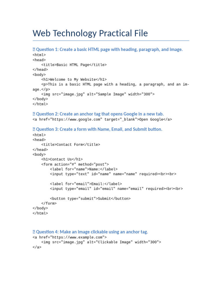 Web Technology Practical | PDF | Html Element | World Wide Web