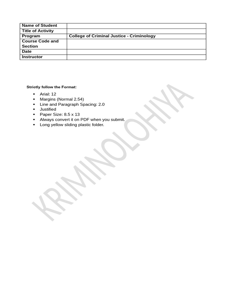Criminology Activity Report Template | PDF | Evaluation