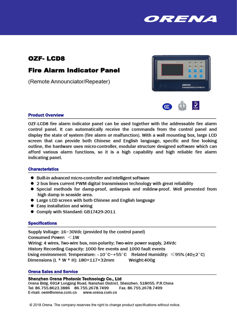 OZF-LCD8 Fire Alarm Indicator Panel | PDF