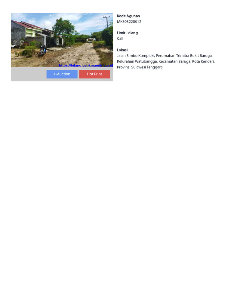 Lelang Rumah Bank Mandiri Makassar 2023 | PDF