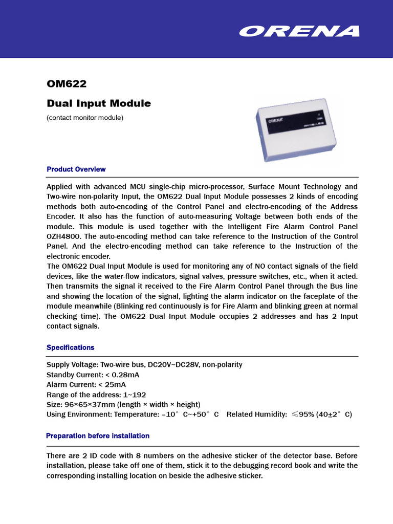 Datasheet of Addressable Dual Input Module OM622 | PDF | Information ...
