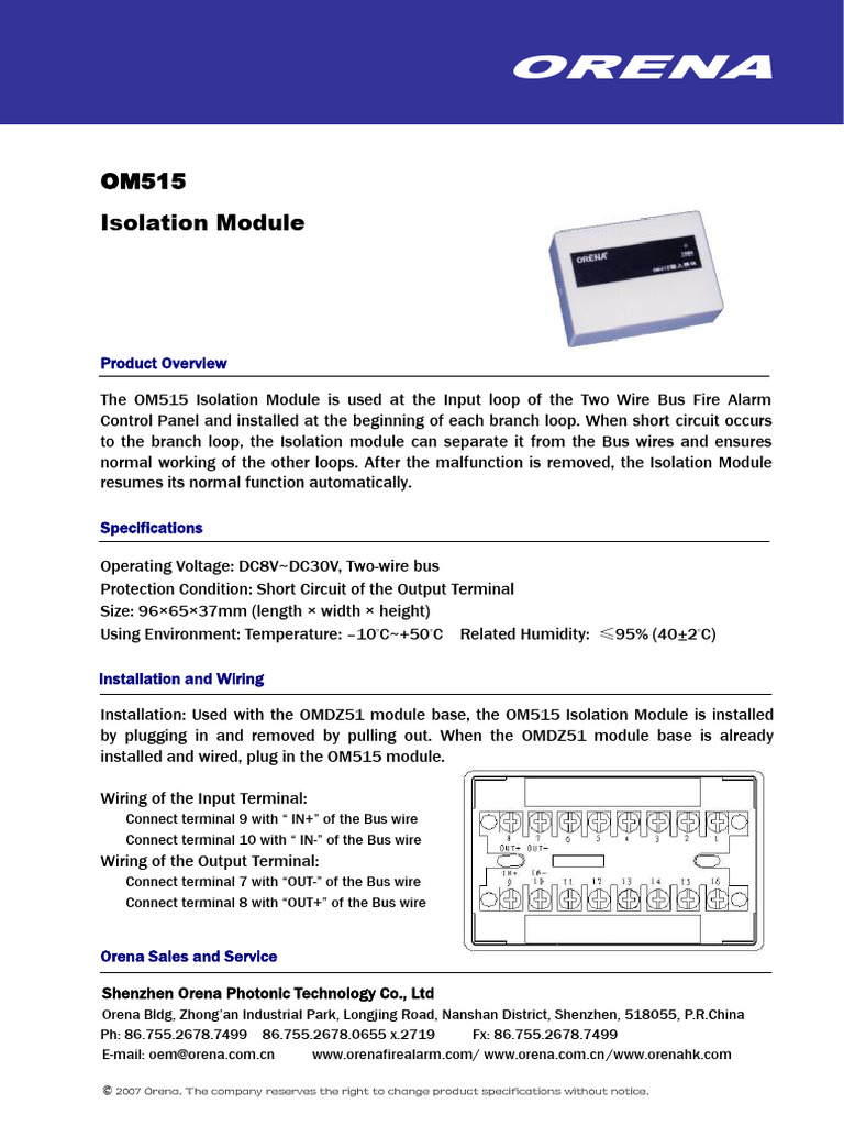 Datasheet of Addressable Isolation Module OM515 | PDF