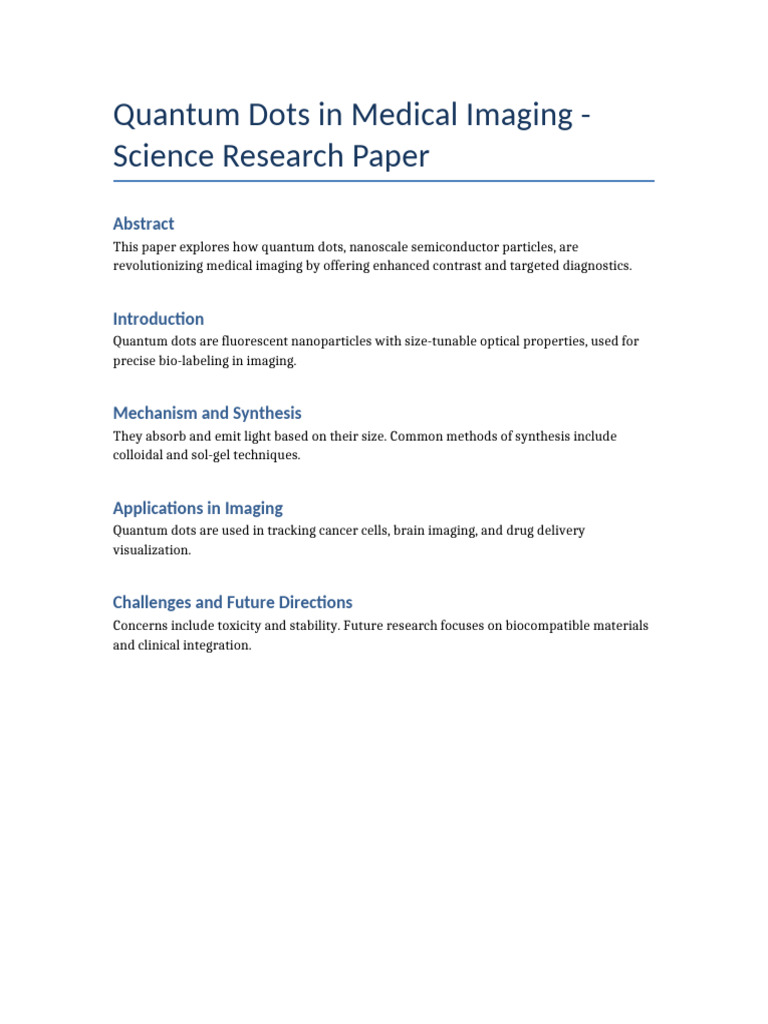 Quantum Dots in Medical Imaging - Science Research Paper | PDF