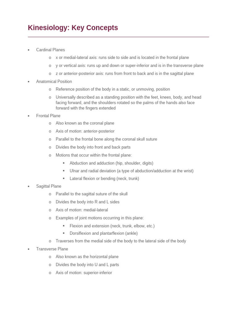 Kinesiology Key Concepts | PDF | Anatomical Terms Of Motion | Musculoskeletal System