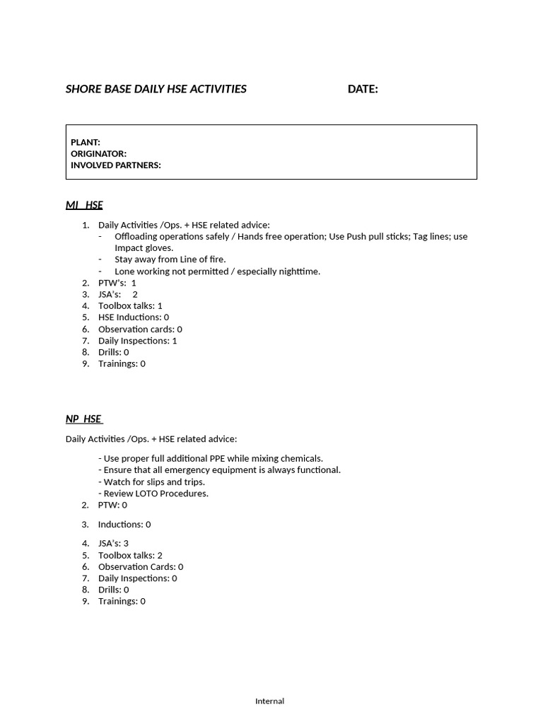 Daily HSE Activities Meeting - 29.04.2025 | PDF
