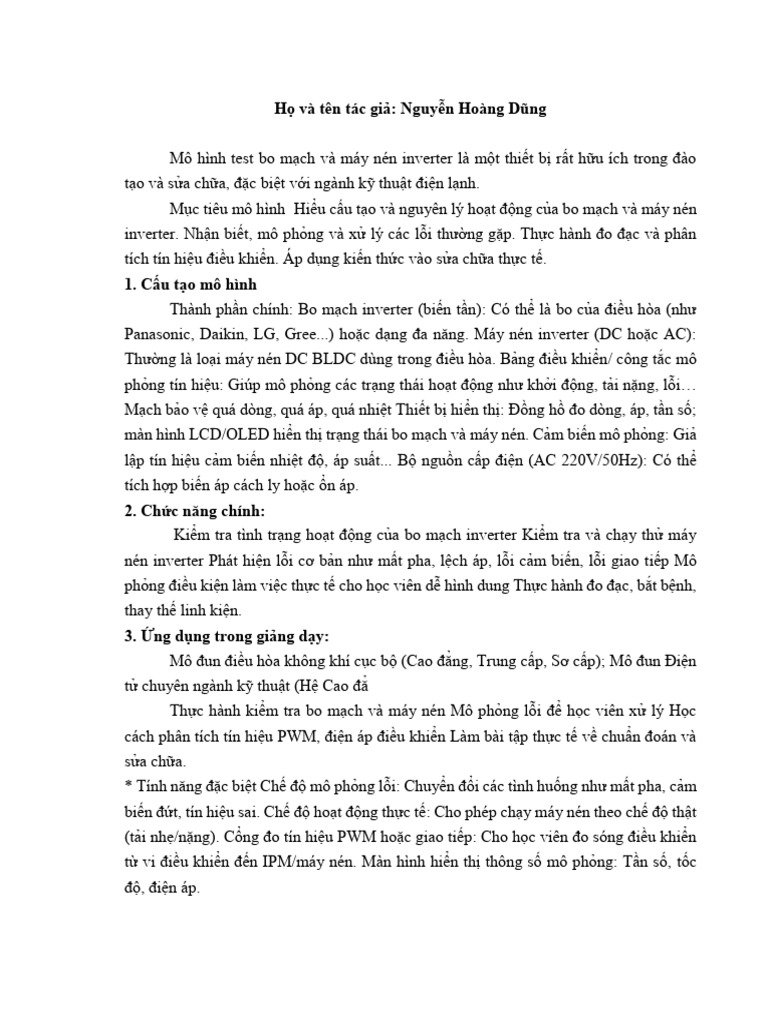2. MÔ HÌNH TEST BO MACH VÀ MÁY NÉN INVERTER | PDF