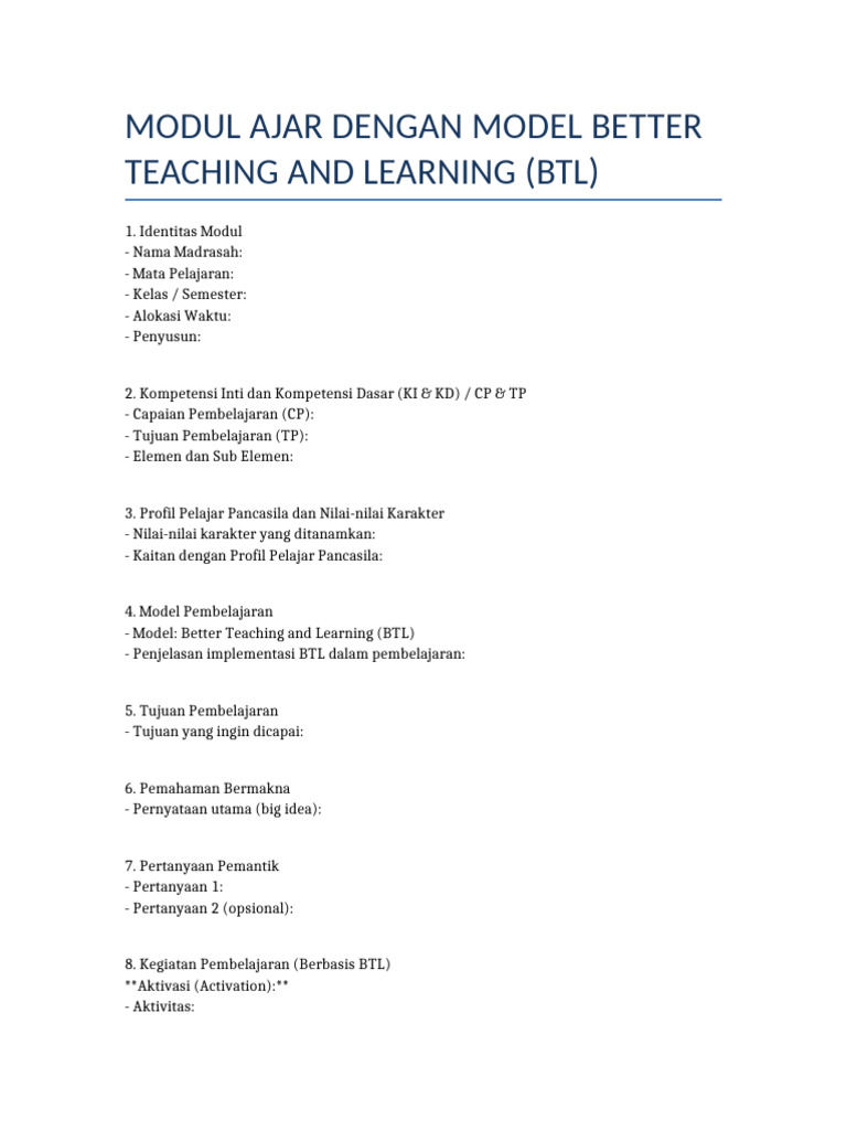 Template Modul Ajar BTL | PDF