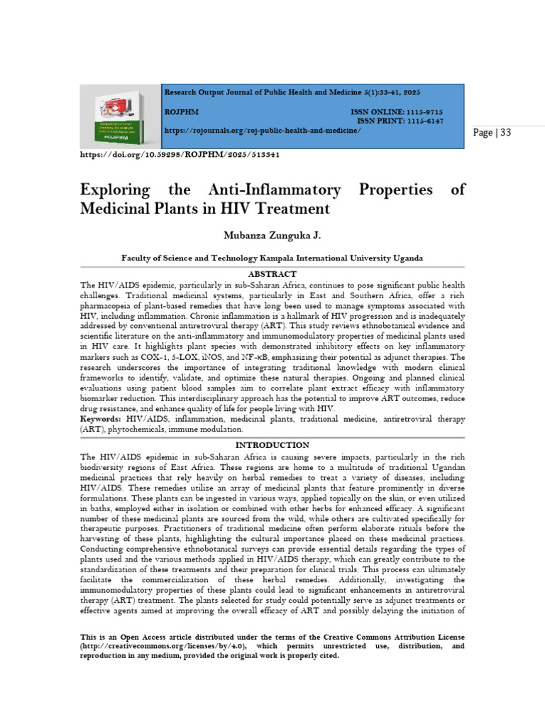 Exploring The Anti-Inflammatory Properties of Medicinal Plants in HIV ...