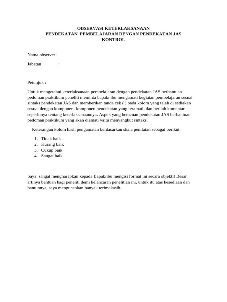 Lembar OBSERVASI KETERLAKSANAAN - Siswa | PDF