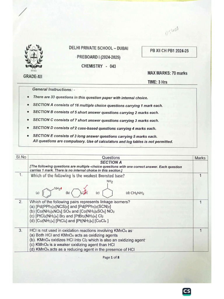 Gr12 Chem DPS Preboard1 2024-2025 | PDF