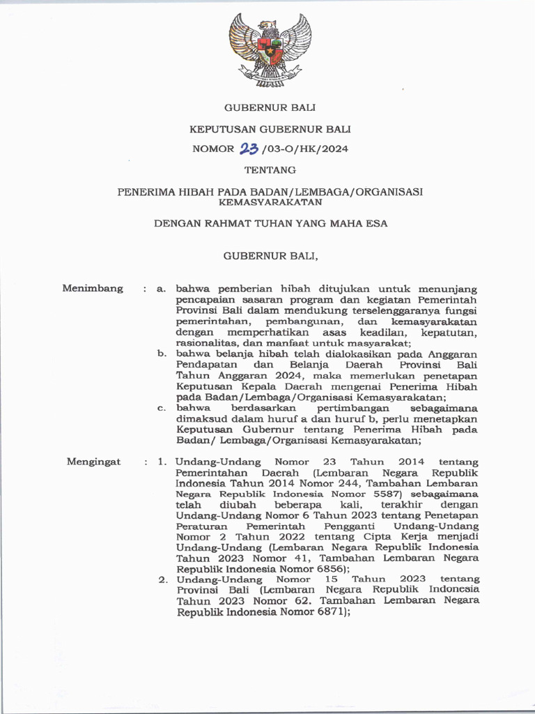 SK HIBAH KABUPATEN KARANGASEM TAHUN 2024 | PDF