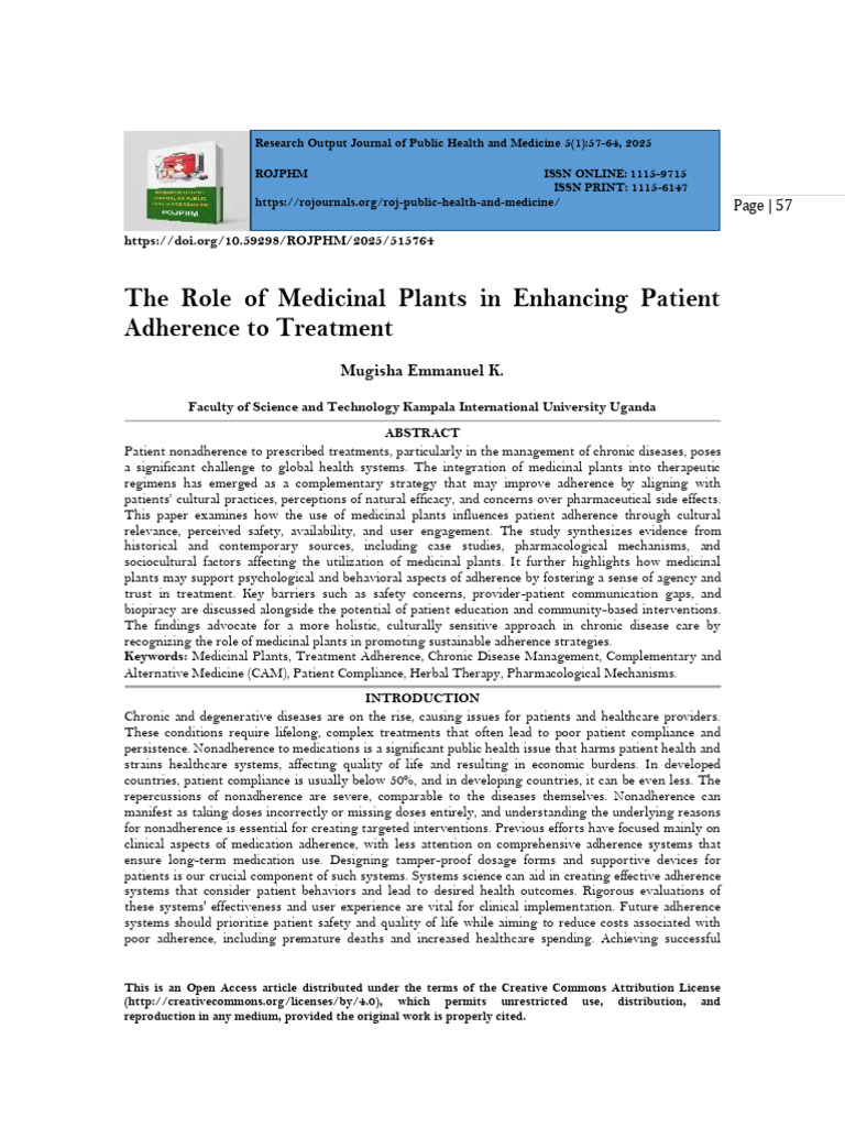 The Role of Medicinal Plants in Enhancing Patient Adherence To ...