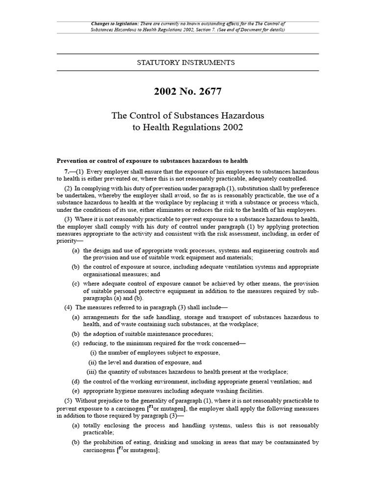 The Control of Substances Hazardous To Health Regulations 2002 | PDF ...