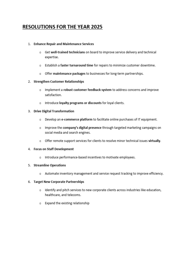 2025 Business Resolutions and Targets | PDF | Customer Relationship ...
