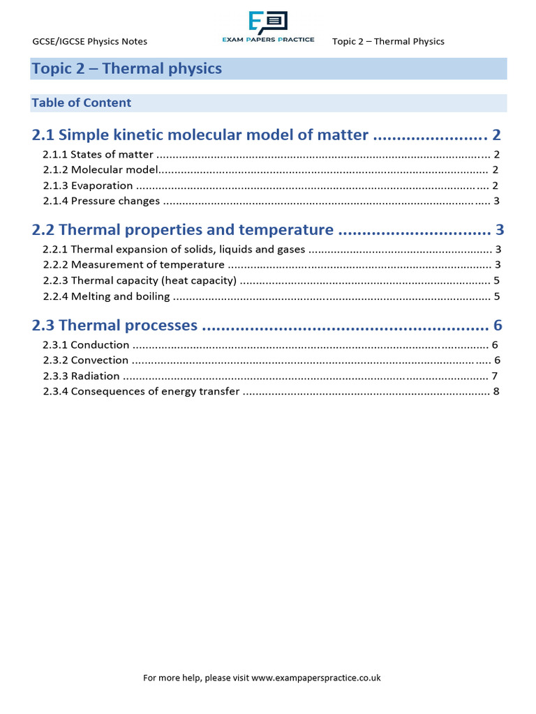 Topic 2 - Thermal Physics 1 | PDF | Gases | Temperature