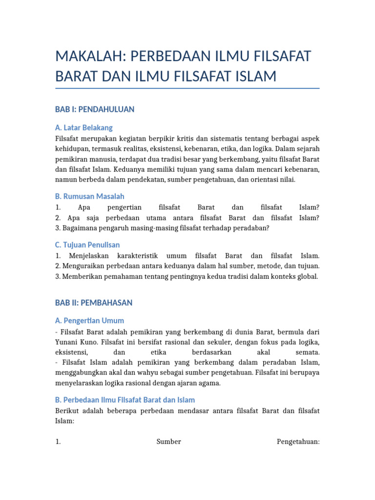 Makalah Perbedaan Filsafat Barat Dan Islam | PDF