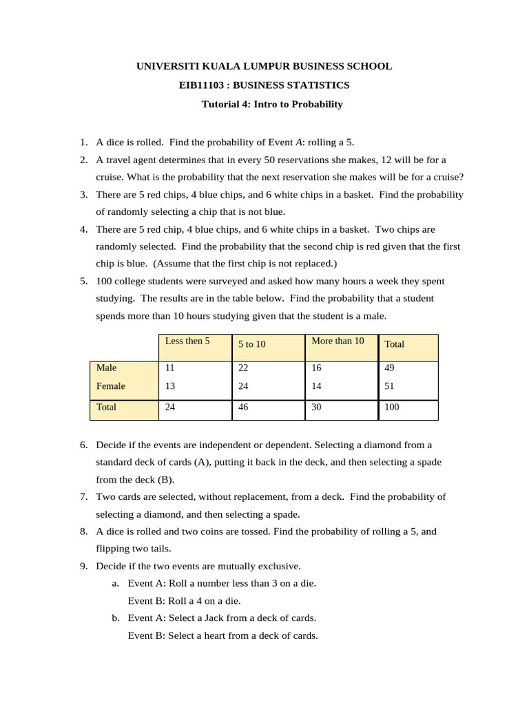 Tutorial Intro To Probability | PDF | Probability | Statistical Theory