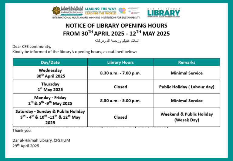 Library Notice 250429 MID SEM BREAK | PDF