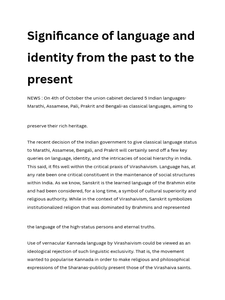 Significance of Language and Identity From The Past To The Present ...