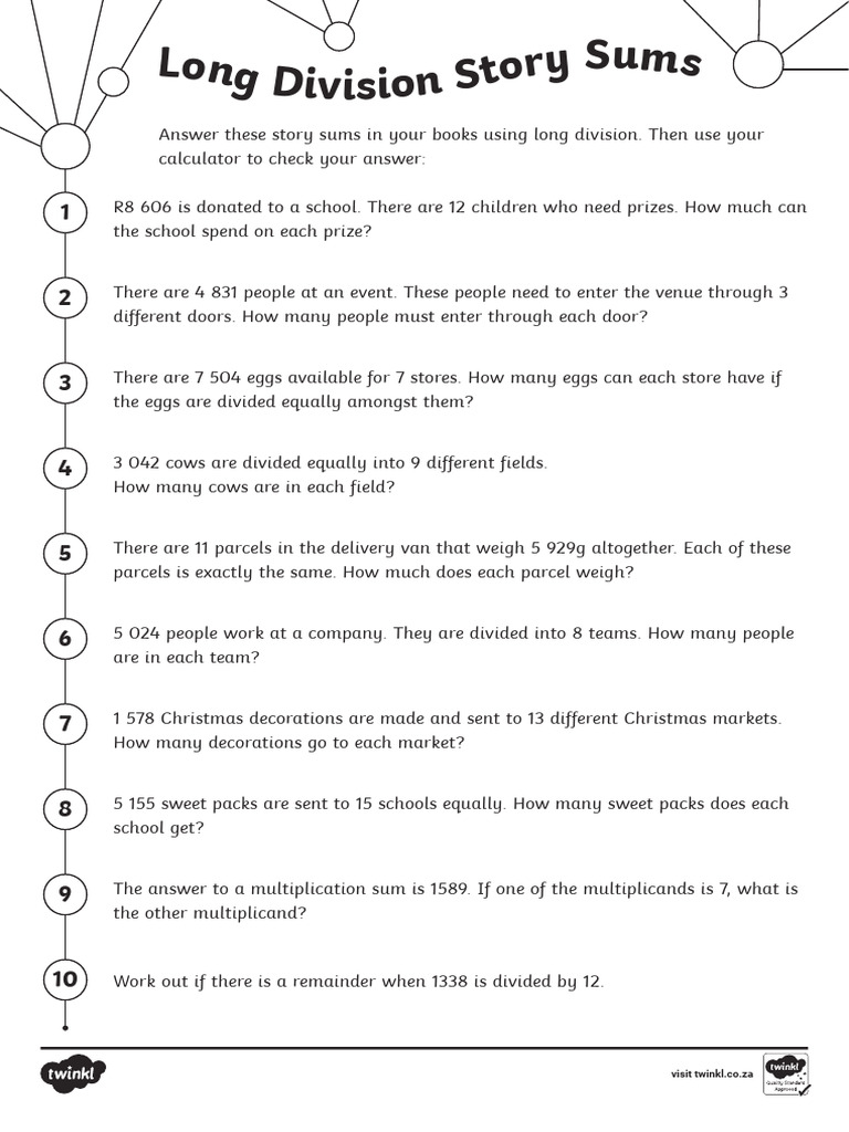 Long Division Story Sums Solutions | PDF