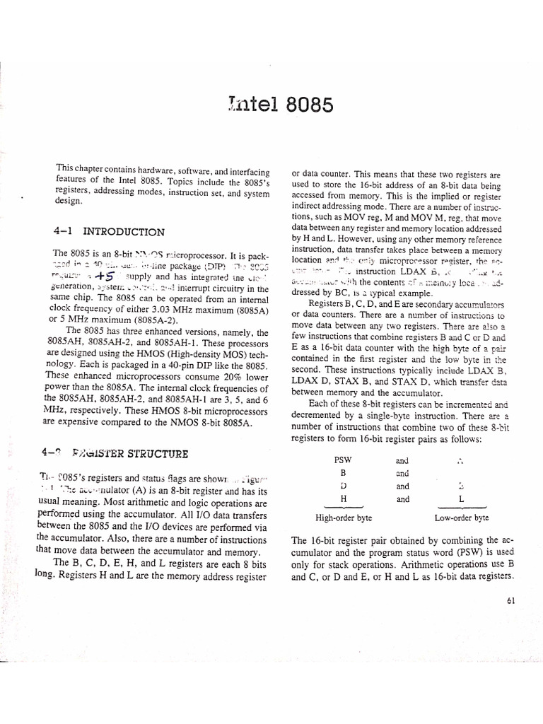 Unit 1(8085) Microprocessor | PDF