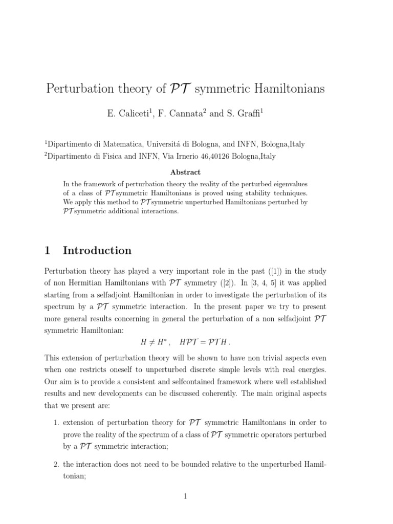 Perturbation Theory of Symmetric Hamilto | PDF | Perturbation Theory (Quantum Mechanics ...