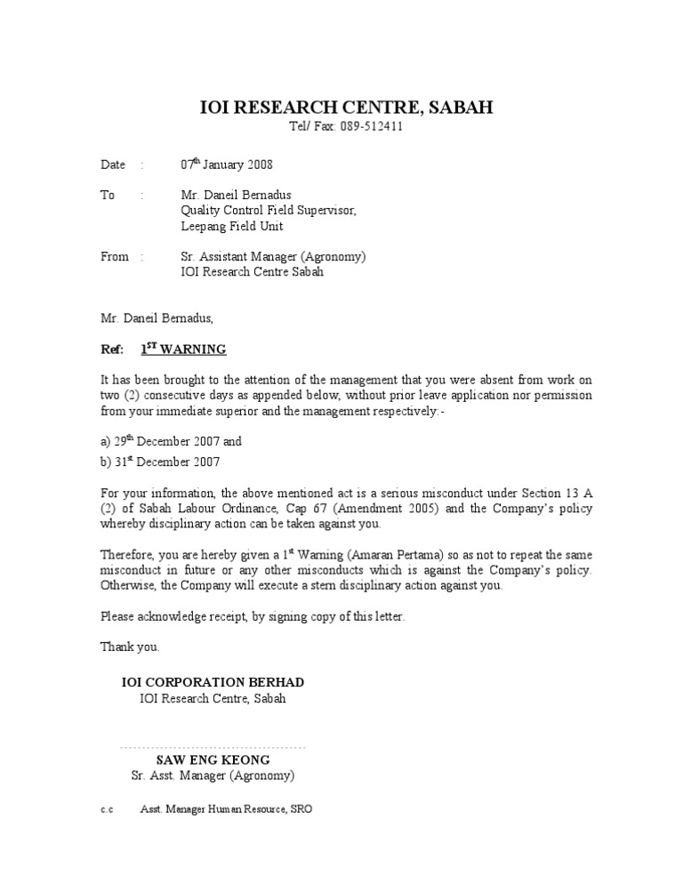 Format Warning Letter